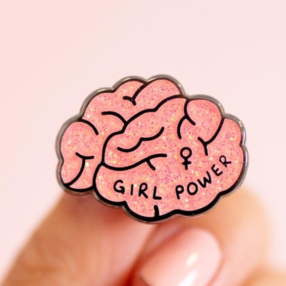Jewelry | Girl Power Pink Glitter Brain Enamel Pin | Poshmark